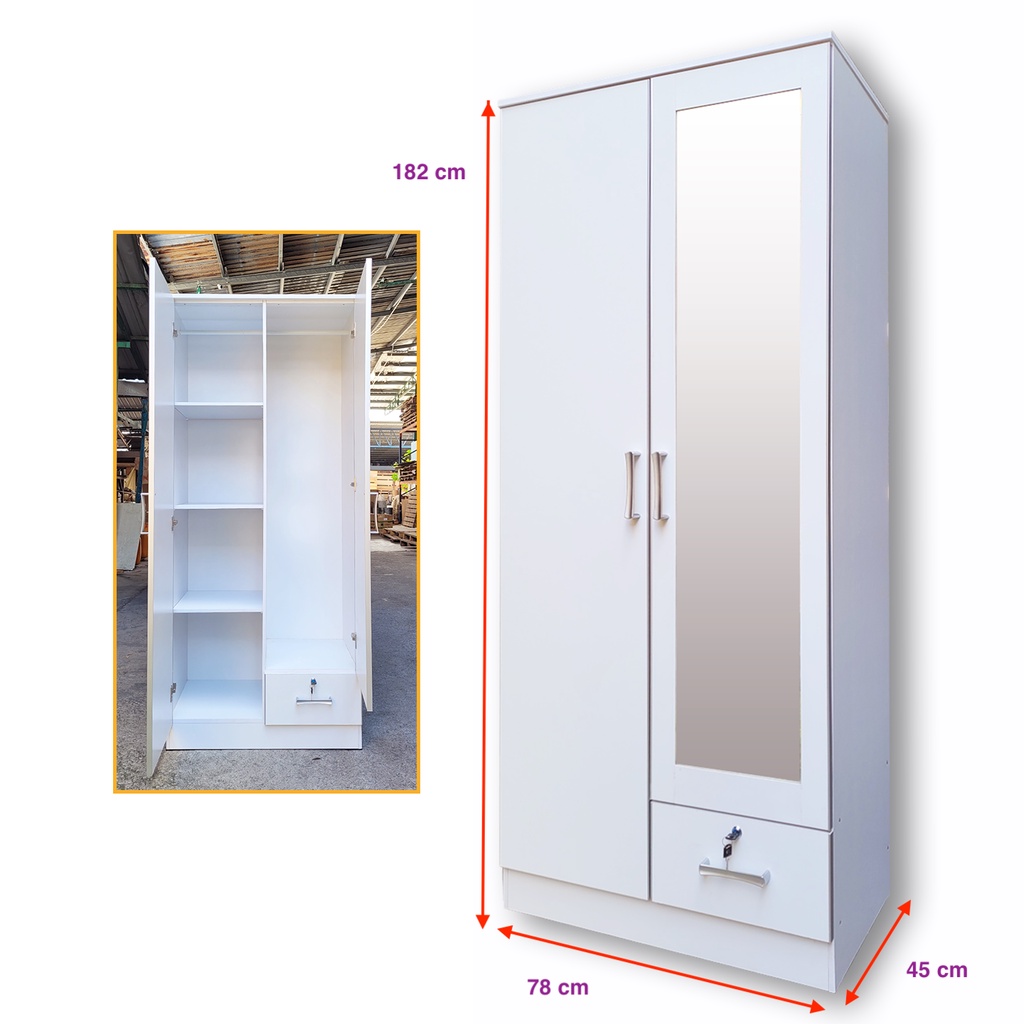 DFP 2 Door 6ft Wardrobe Clothes Storage Cabinet With Mirror Almari Baju ...