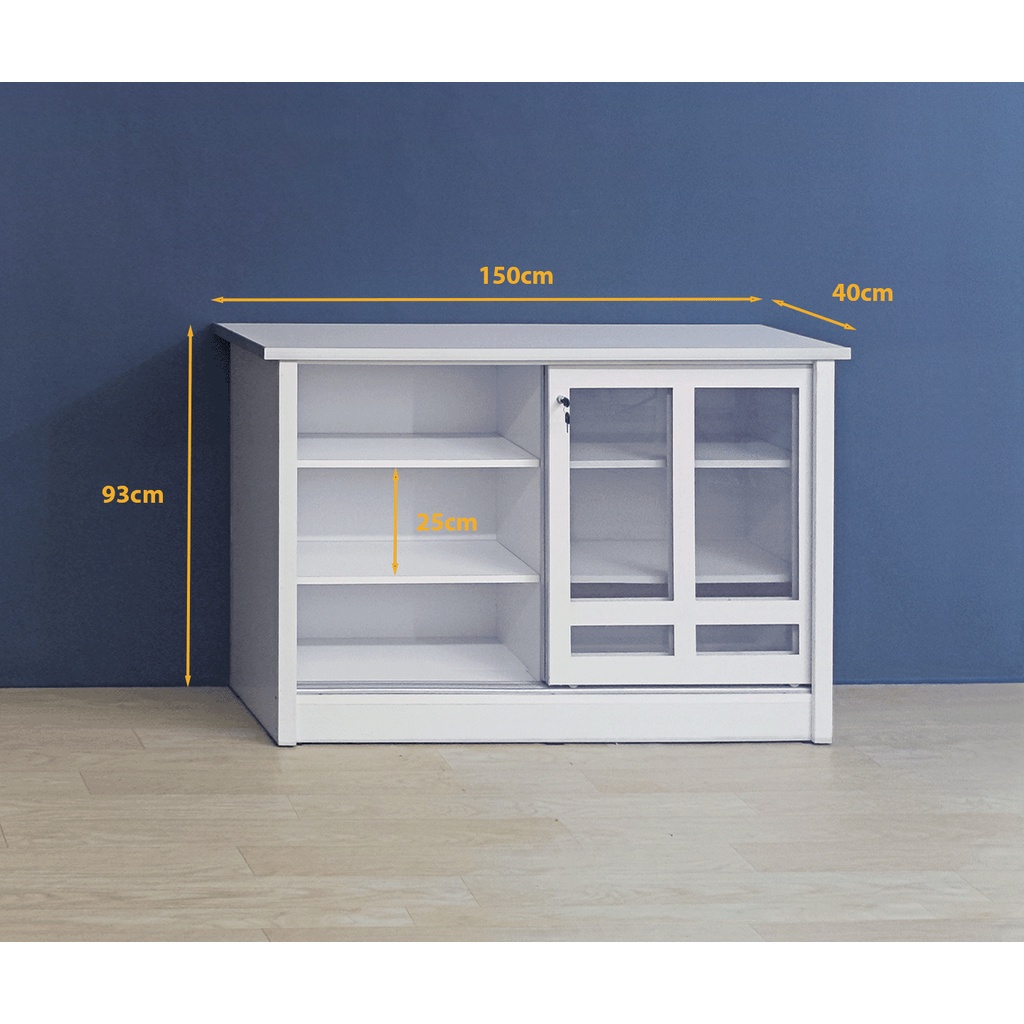 WONDER 5ft Sliding Door Display Cabinet Living Room Storage Almari Kaca ...