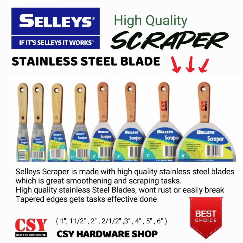 Selleys Stainless Steel Scraper Wood Handle / Stainless Steel Blade ...