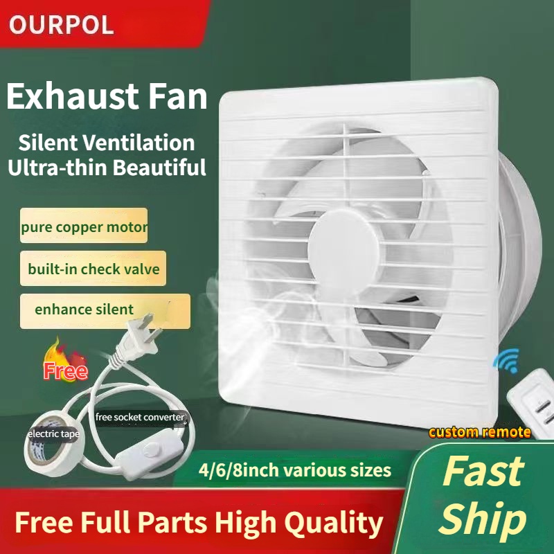 4/6/8inch Silent Bathroom Exhaust Fan Kitchen Window Ventilator Fan ...