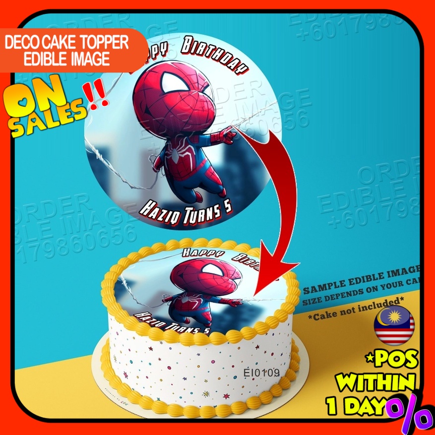 Printing EI Spiderman Cute Edible Image Print Cake Photo Icing Paper ...