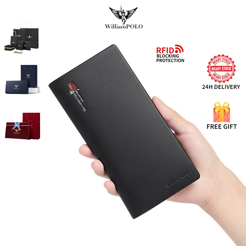 William POLO Men Wallet Leather wallet for man long Large capacity anti ...