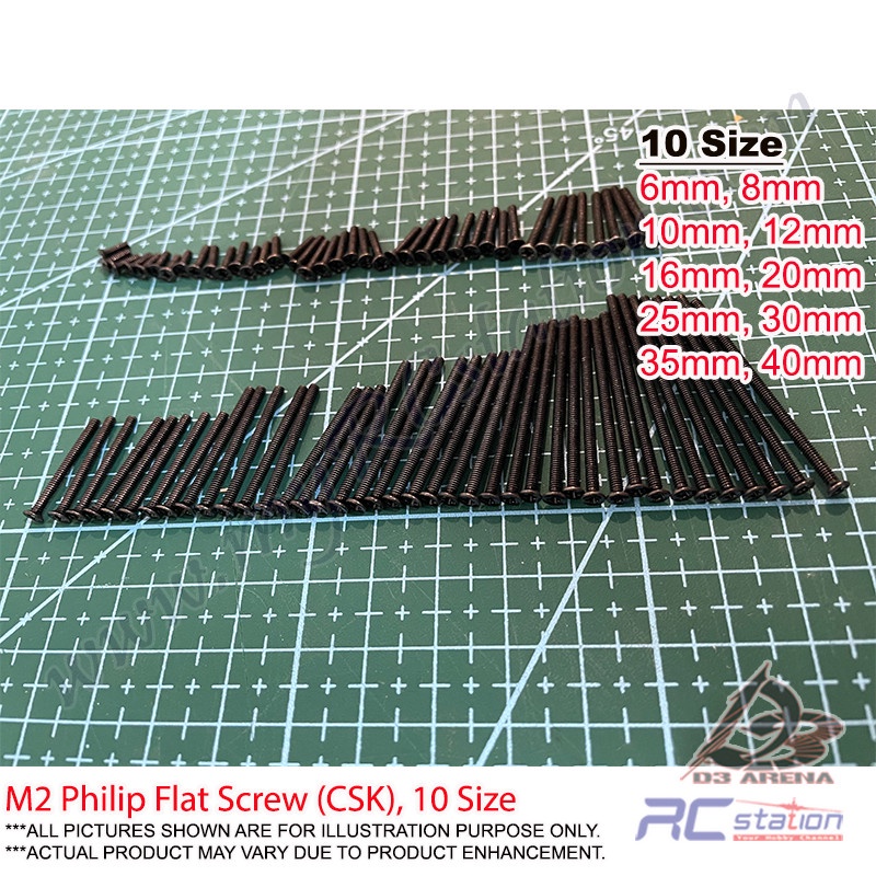 Tamiya Screw M2 Philip Flat Scew, M2 CSK Screw, 10 Sizes (6,8,10,12,16 ...