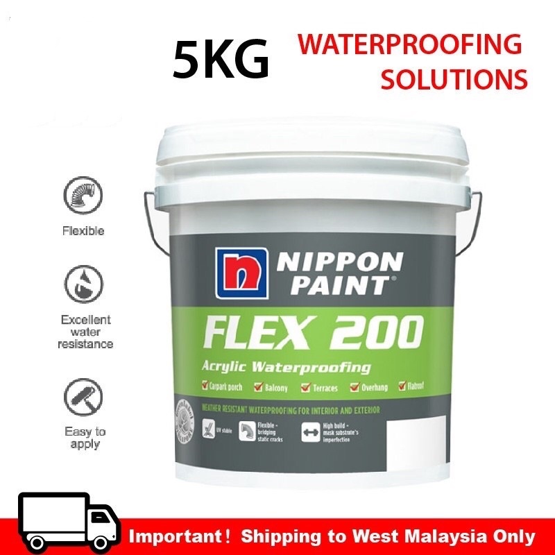 5KG Nippon Paint Flex 200 Acrylic Waterproofing Membrane Paint Coating Cat Kalis Air 防水漆 White ...