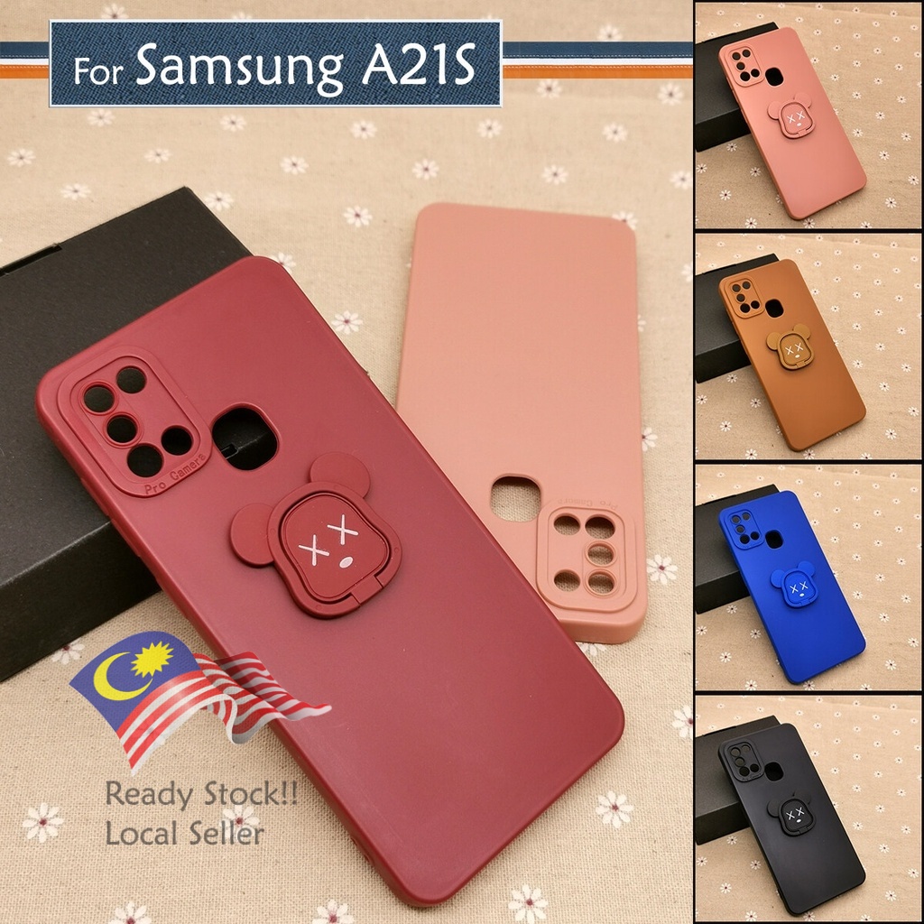 Samsung Galaxy A21S Plain DIY Bear Stand Ring I-Ring Back Silicone Case ...