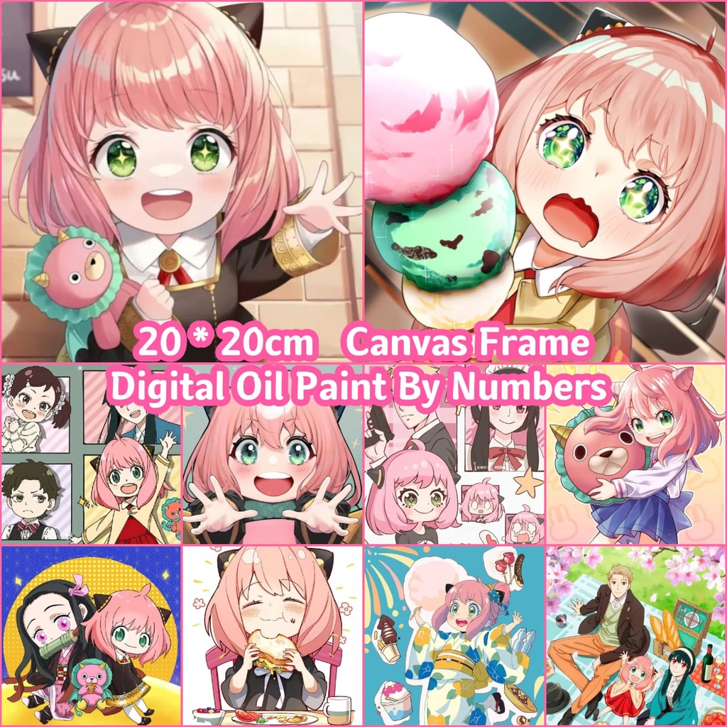 (Ready Stock) Anya Cartoon Children Oil Paint DIY Painting 20*20cm with ...