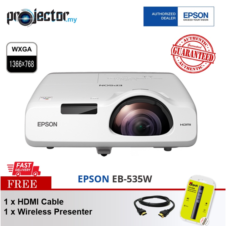 Epson EB-535W WXGA 3400 Lumens 3LCD Short Throw Projector, Office, Education, Home Usage ...