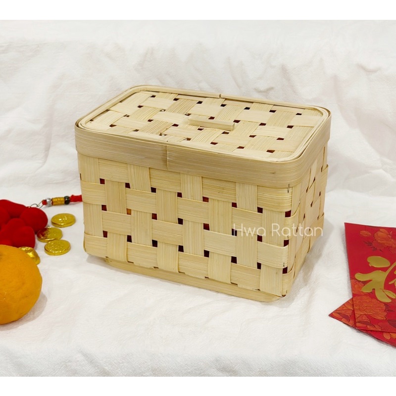 Bamboo storage box organiser container with cover rectangle kotak ...