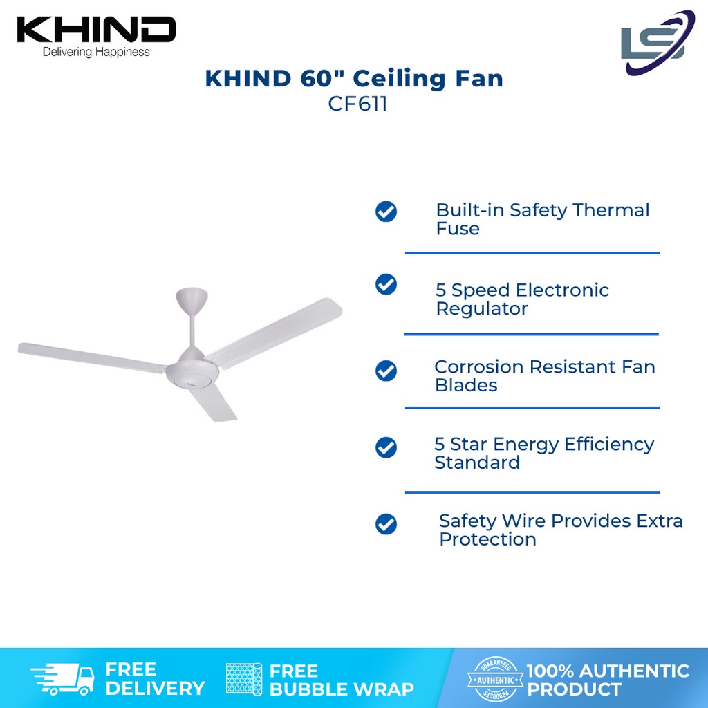 KHIND 60" Ceiling Fan CF611 | Built-in Safety Thermal Fuse | Corrosion ...