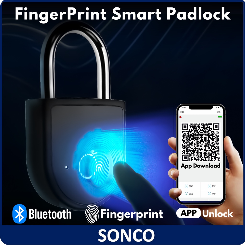 SONCO 55mm fingerprint smart padlock Bluetooth unlock APP applet unlock ...