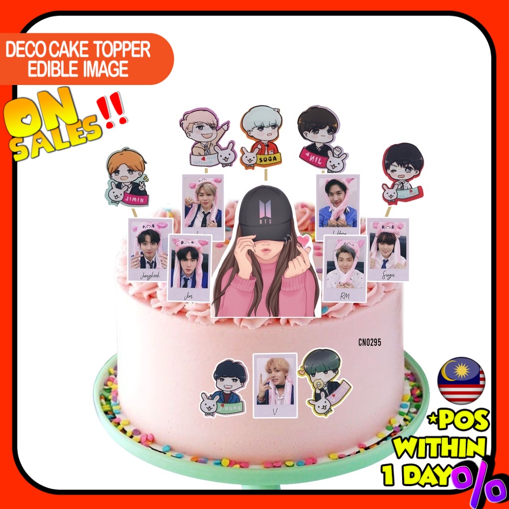 [CUSTOM NAME] Happy Birthday Cake Topper BTS Decoration Set Party ...