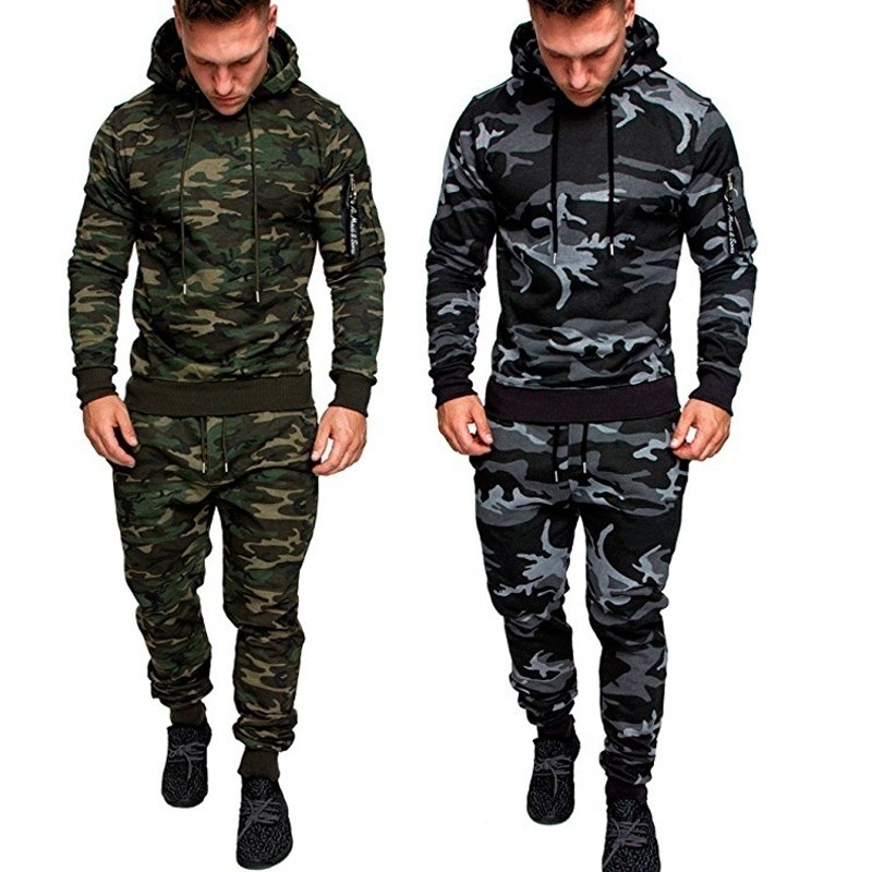 New 2 Pieces Tracksuit Men's Military Hoodie Sets Camouflage Muscle Man ...