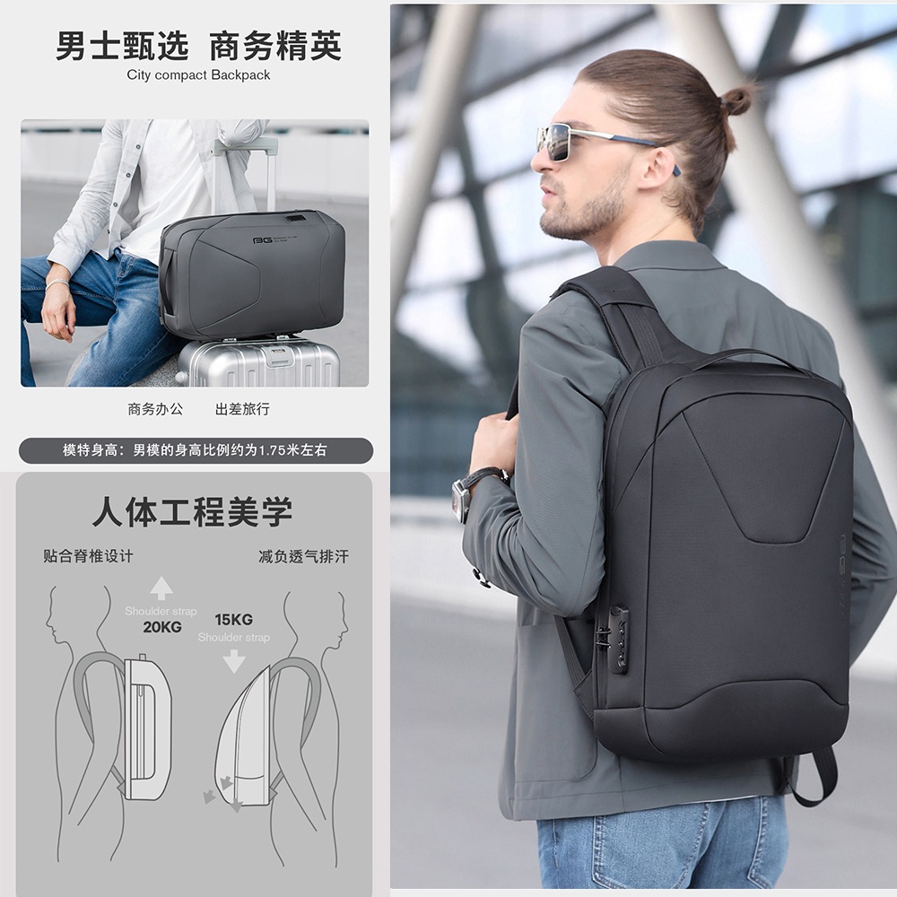 Bange Turbo Backpack USB Anti-Theft Lock 15.6 inch Laptop Bag College ...