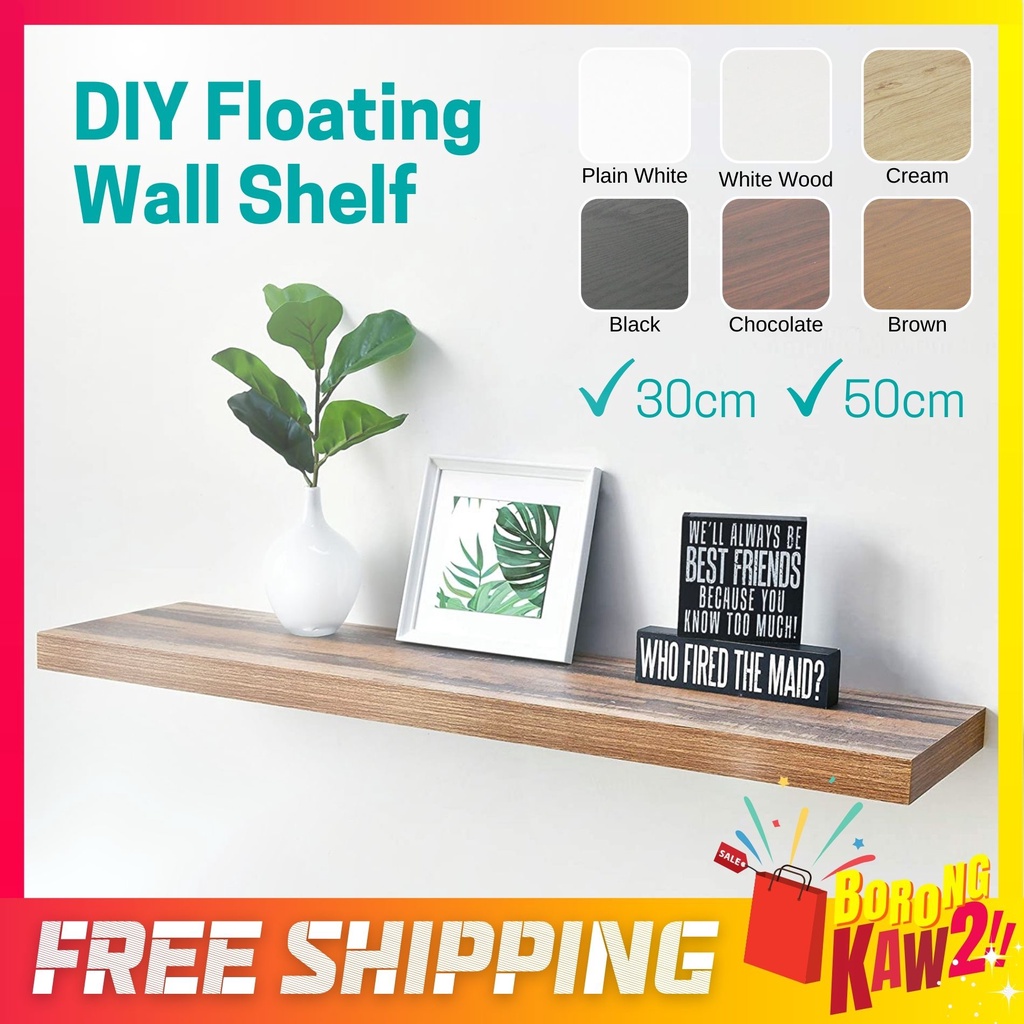 Diy Floating Wall Shelf 30cm / 50cm White Black Cream Chocolate Color ...