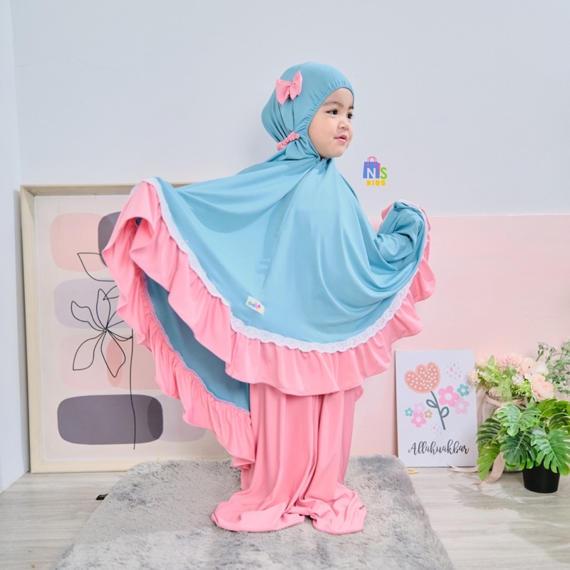 Zela Children's Mukena Combination of Ribbon and Lace Accents All Sizes ...