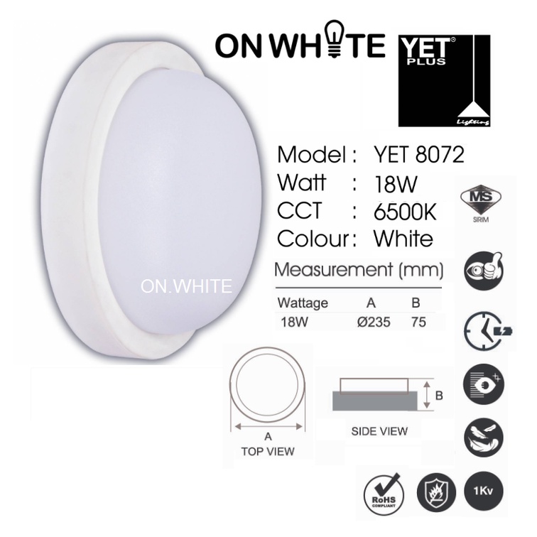 YETPLUS/PLASMA 4644 LED BULKHEAD YET> 18W / PLASMA > 22W LED CEILING ...