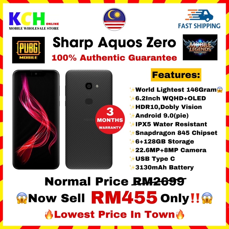 🚚🇲🇾Sharp Aquos Zero(SH-Z10)6.2Inch OLED WQHD+ Display Android 9.0 Snapdragon 845 Gaming ...