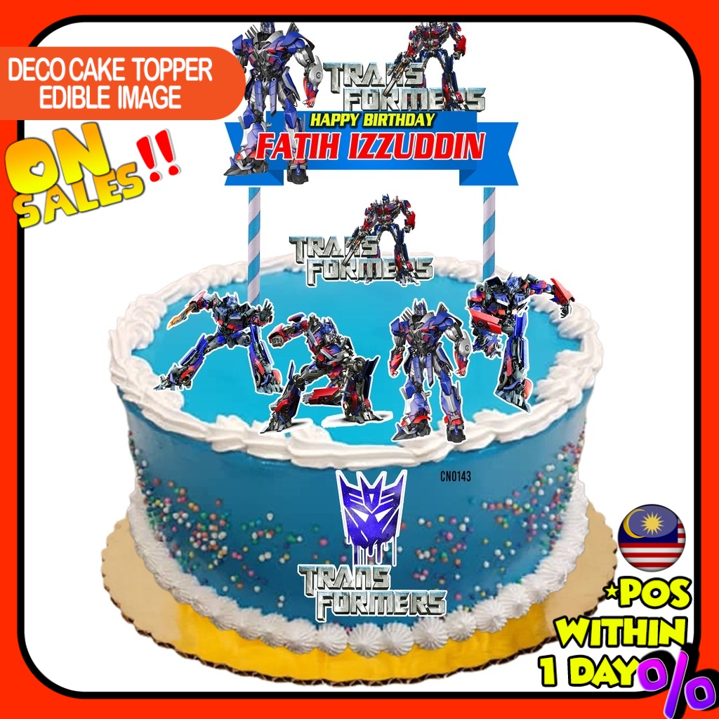 [CUSTOM NAME] Happy Birthday Cake Topper Transformer Prime Decoration ...