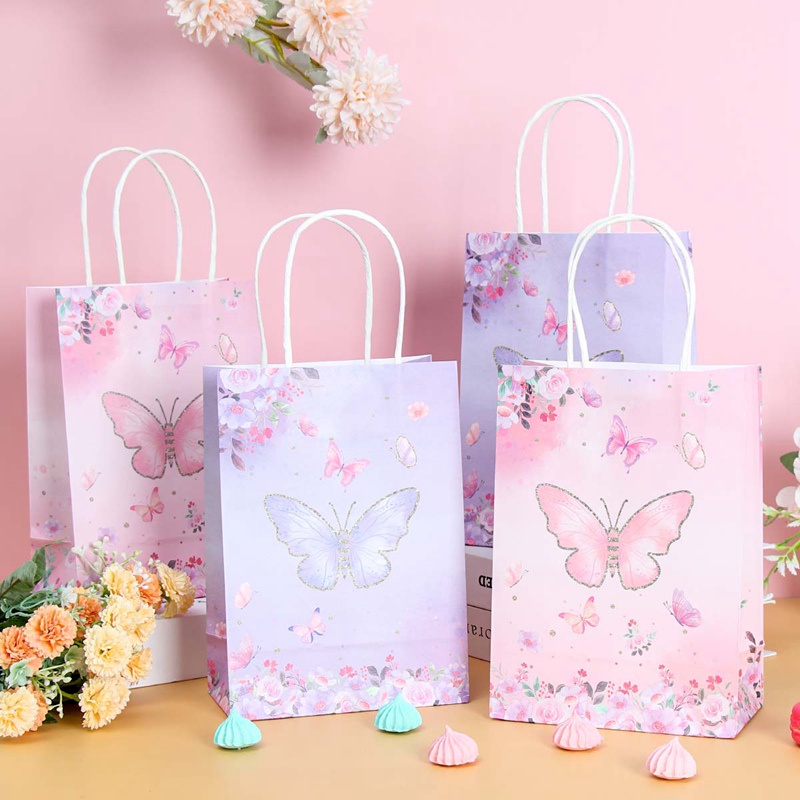 4pcs Butterfly Loot Bags Happy Birthday Gifts Bag Kraft Paper Cupcake ...