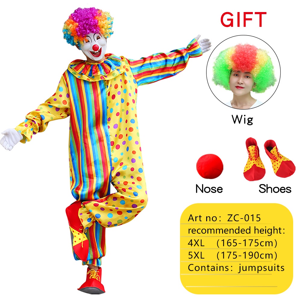 Halloween Adults Men Circus Clown Costume With Shoes Wig Nose Haunted ...