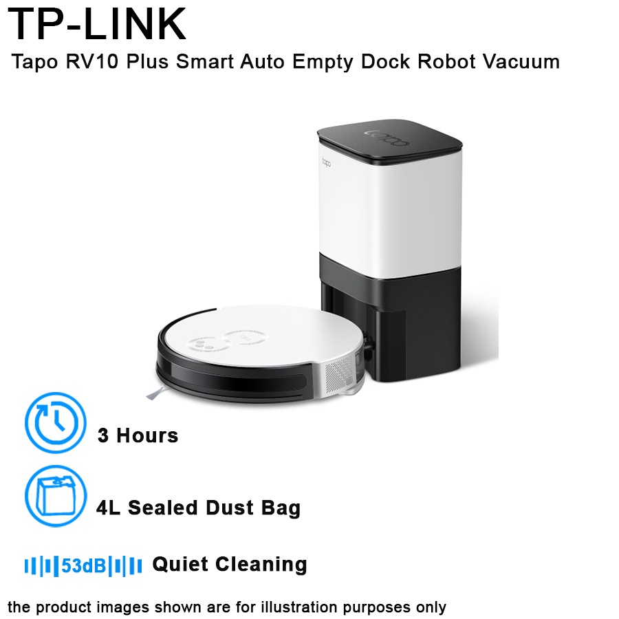 TP-Link Tapo RV10 Plus Smart Auto Empty Dock Robot Vacuum Cleaner & Wet/Dry Mopping Sweeping ...