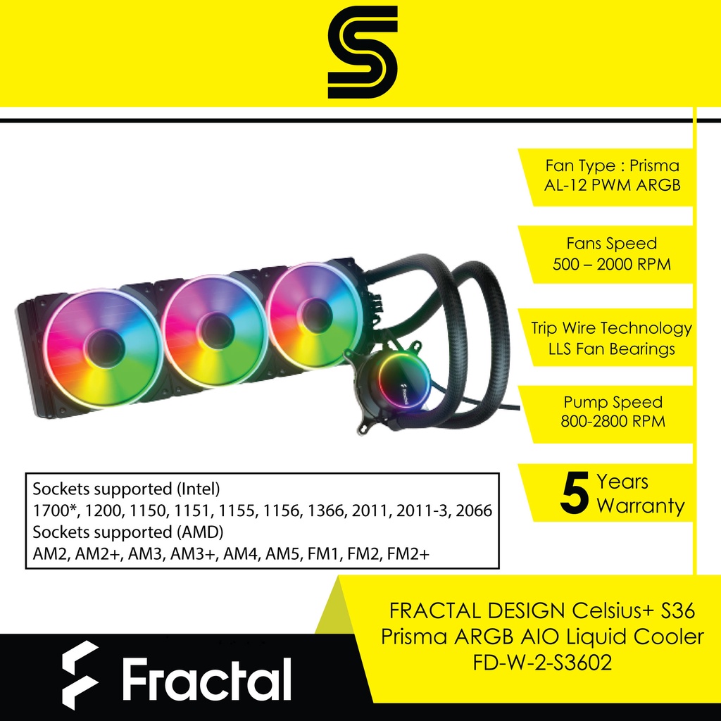FRACTAL DESIGN Celsius+ S36 Prisma ARGB AIO Liquid Cooler - FD-W-2 ...