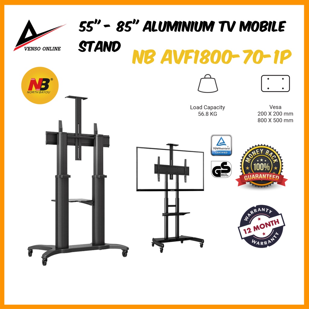 NB AVF1800-70-1P North Bayou Aluminium TV Mobile Stand Support TV Size ...