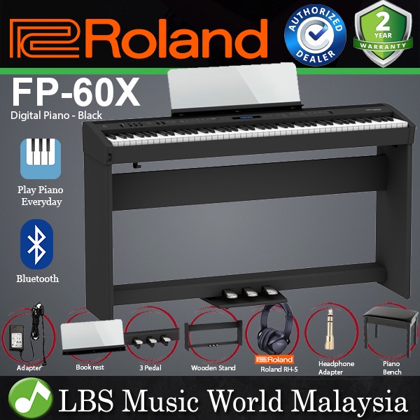 Roland FP-60X 88 Key Digital Piano with KSC-72 Wooden Stand and KPD-90 ...