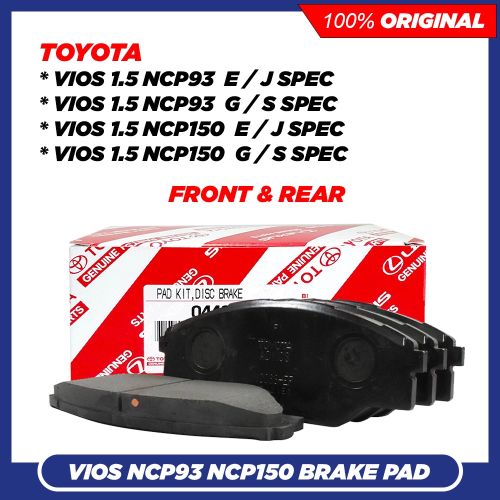 TOYOTA DISC BRAKE PAD FRONT & REAR - Vios 1.5 NCP93 NCP150 E / J / G /S ...