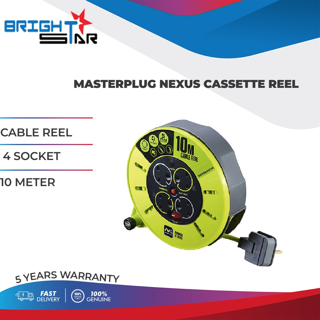CABLE REEL / MASTERPLUG NEXUS CASSETTE REEL / 4 SOCKET / 10 METER / 5 YR / | Shopee Malaysia