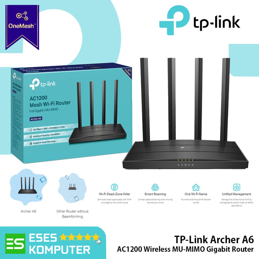 Router TP-Link Archer A6 AC1200 Wireless MU-MIMO Gigabit Router ...