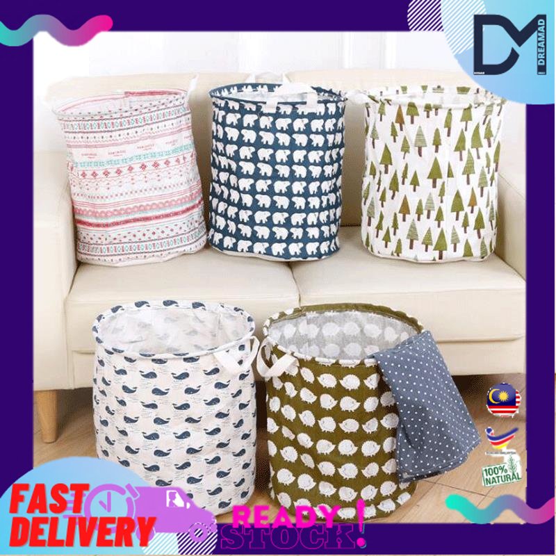 Dreamad bakul Dobi New Folding Laundry Basket Round Storage Bin Bag ...