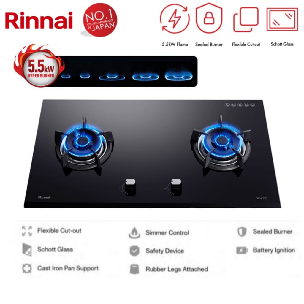 RINNAI 2 Hyper Burner Built-In Gas Hob RB-92G | Shopee Malaysia