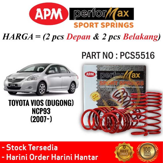ORIGINAL APM PERFORMAX SPORT SPRING TOYOTA VIOS NCP93 (2007~) 4 PCS ...