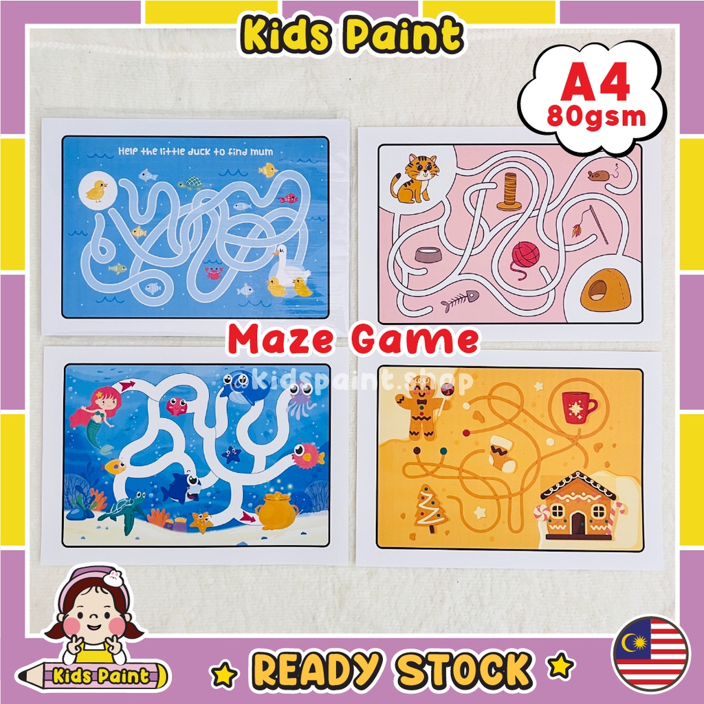 [KidsPaint] Kids Maze Game Paper 20 Sheets (A4 Color Print Out) Buku ...