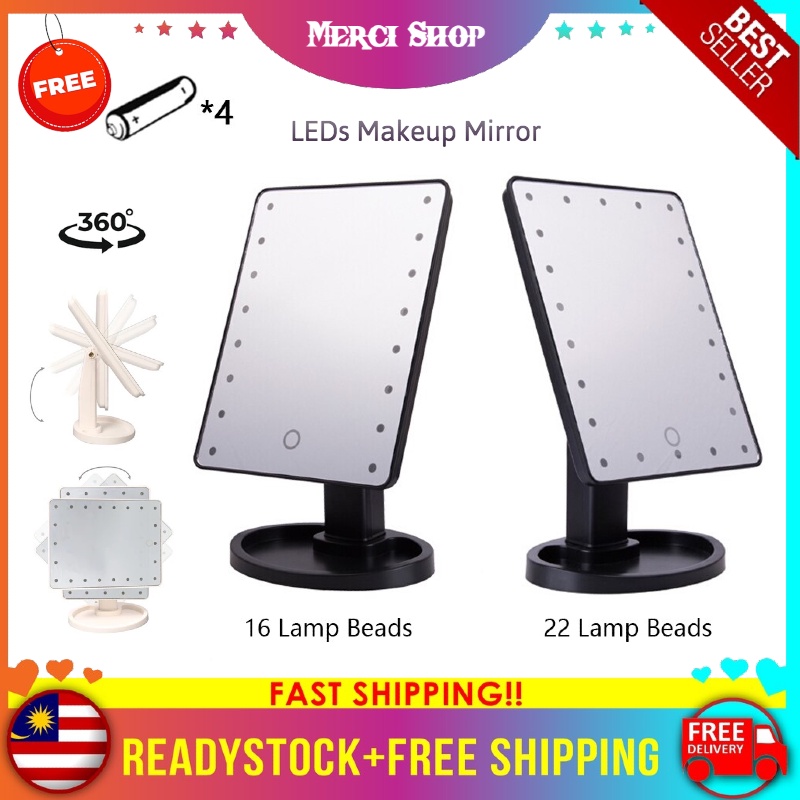 MS 16/22 LEDs Makeup Mirror FREE Battery Cermin Meja with Touch Screen ...