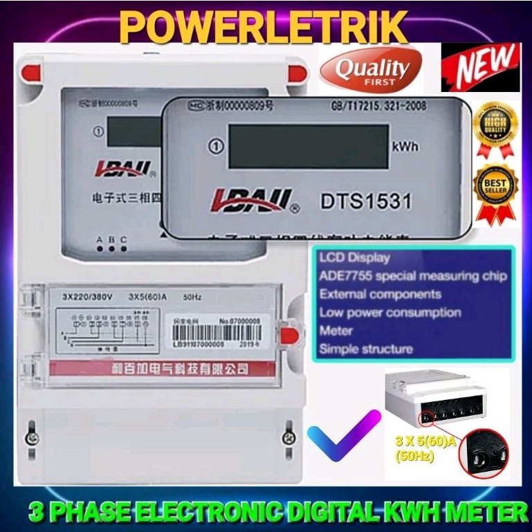 🔥READY STOCK🔥 NEW 60A THREE PHASE ELECTRONIC DIGITAL DIRECT KWH SUB ...