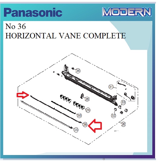 Panasonic Air Cond horizontal Vane (SMALL) NO 36 FOR MODEL : CS-V12RKH ...