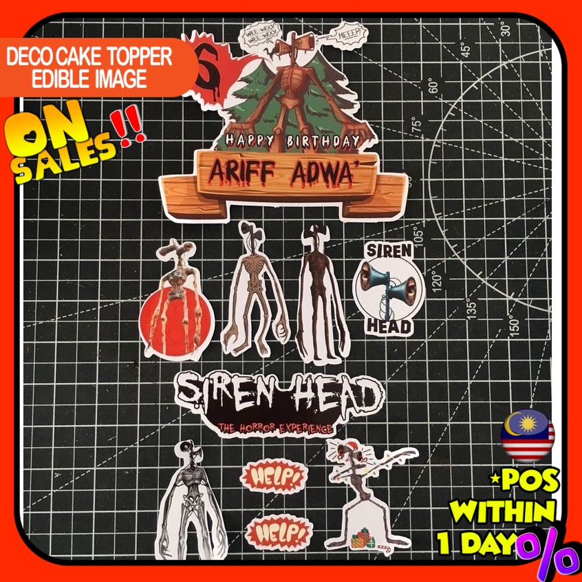 [CUSTOM NAME] Happy Birthday Cake Topper Siren Head Decoration Set ...