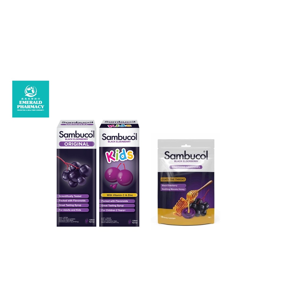 SAMBUCOL BLACK ELDERBERRY (ORIGINAL SYRUP 120ML / KIDS WITH VITAMIN C ...