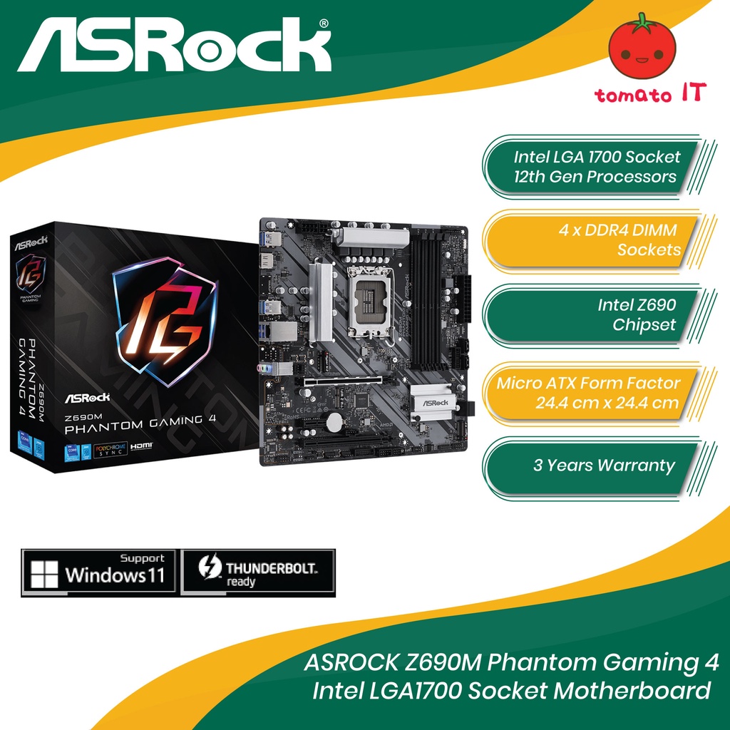 ASROCK Z690M Phantom Gaming 4 LGA1700 mATX Motherboard | Shopee Malaysia