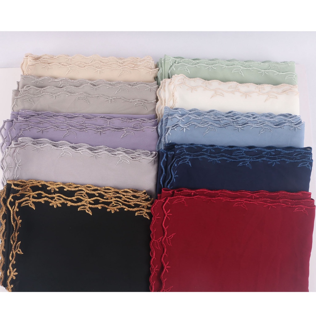 4 Edge Full Embroidery Shawl Sulam Plain // Chifoon Shawl Sulam Klasik ...