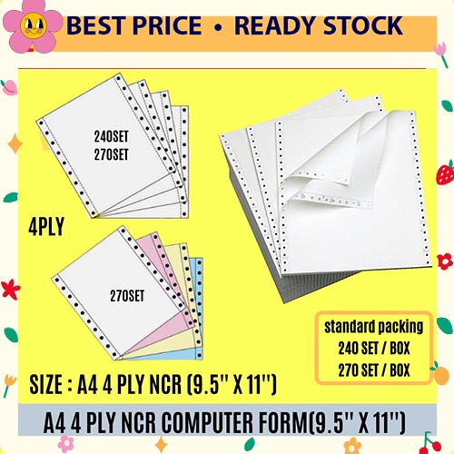 Local Ready Stock A4 4 PLY NCR COMPUTER PAPER (9.5'' X 11'') / Computer ...