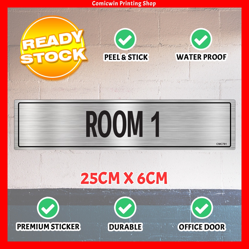 CMC781-CMC786 Room Number Special Silver Sticker (25 x 6 cm) Room 1 to ...