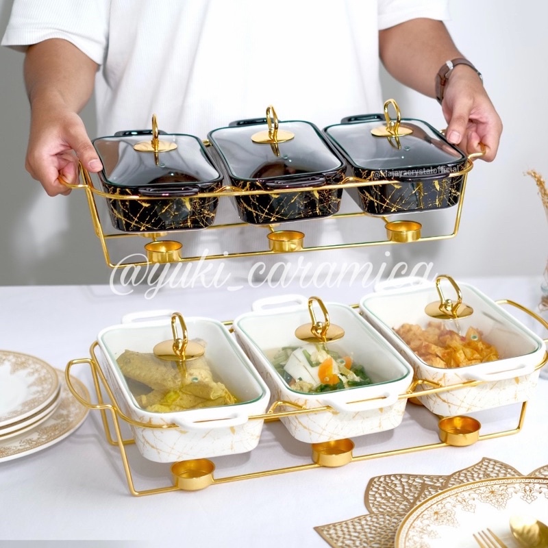 Ceramic buffet set of 3 luxury gold marble | Shopee Malaysia