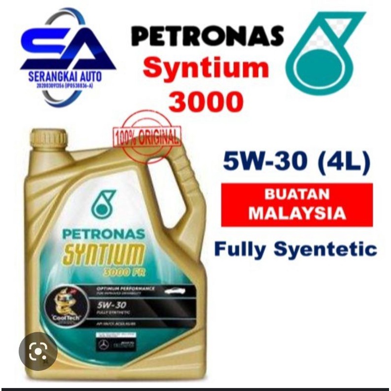 PETRONAS Syntium 3000 Fully Synthetic 5W-30 Engine Oil 4 Litre | Shopee ...