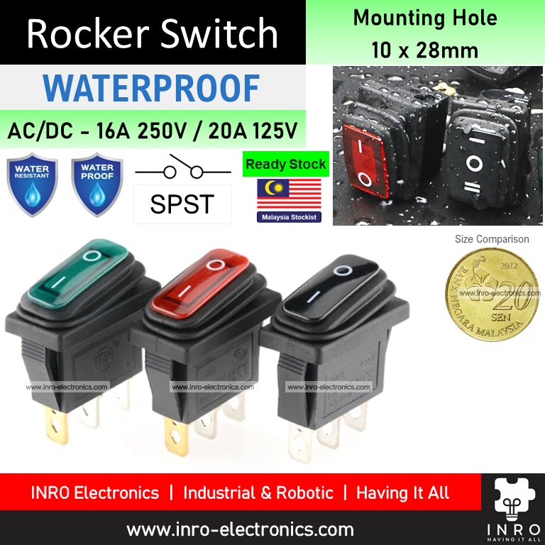 11x28mm Rectangle [AC DC] Waterproof 2 Pin / 3 Pin DPST DPDT KCD3 ...