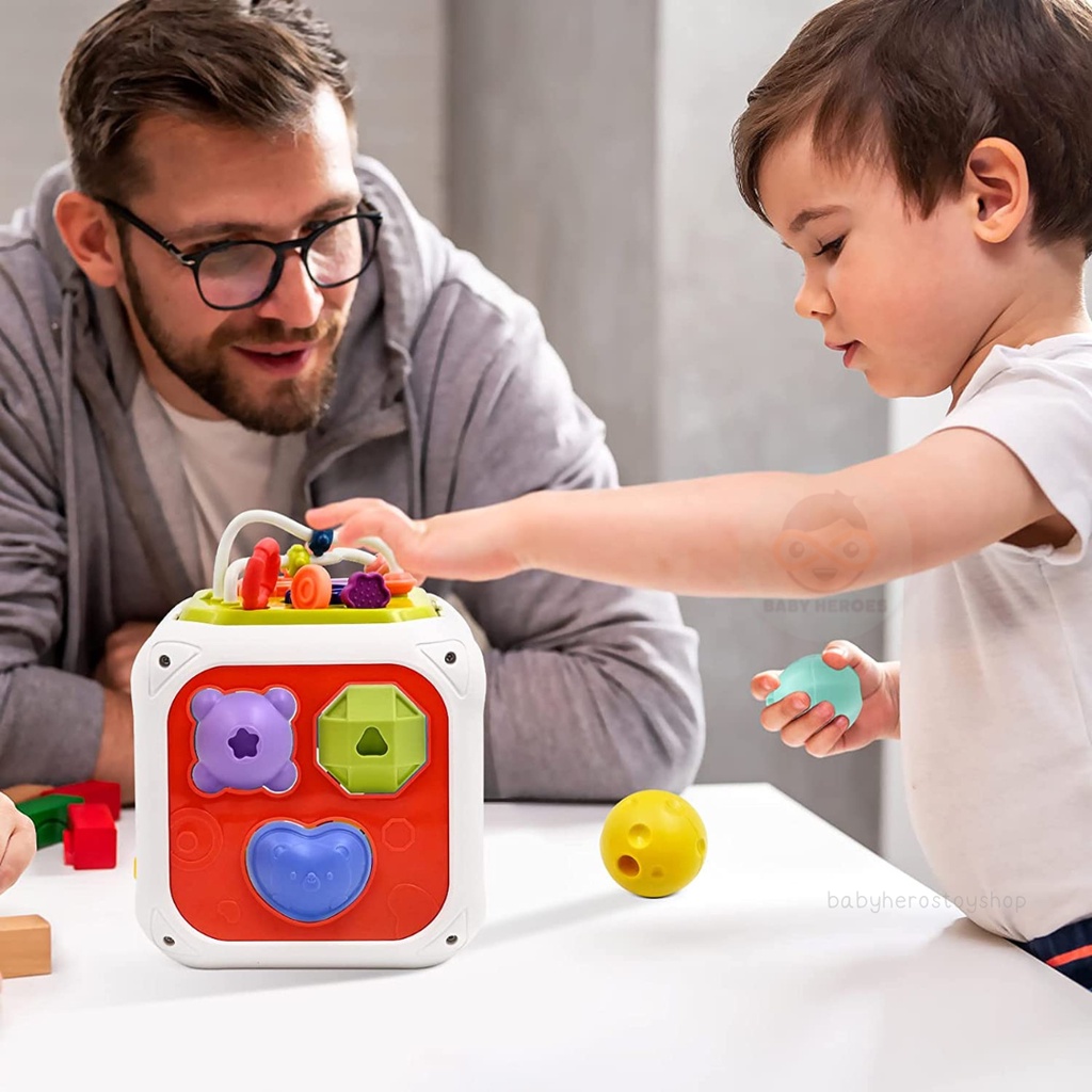 Montessori Activity Cube Sensory Shape Sorter with Xylophone,Rattle ...