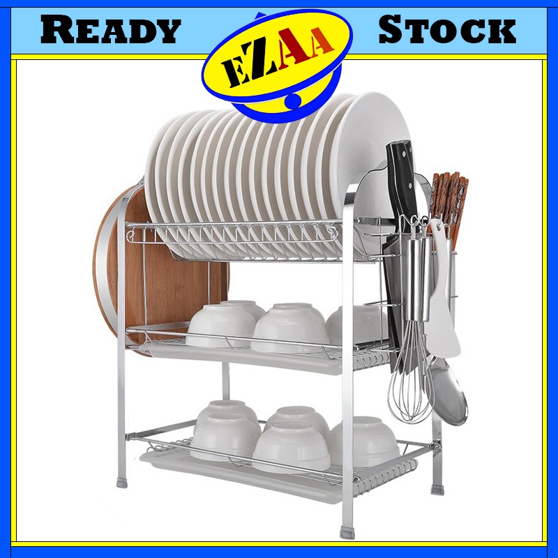 Rak Pinggan Mangkuk 3 Tingkat Jenis Steel / Rack Cawan Gelas & Pisau ...