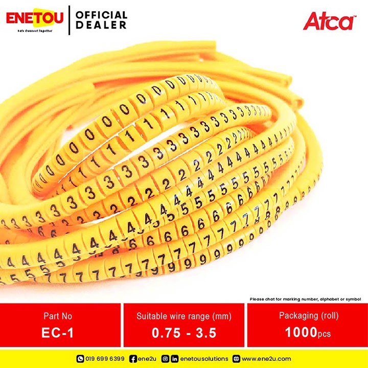 ATCA EC-1 EC TYPE (ALPHABET) CABLE MARKER 0.75 - 3.5MM 1000PCS/ROLL ...